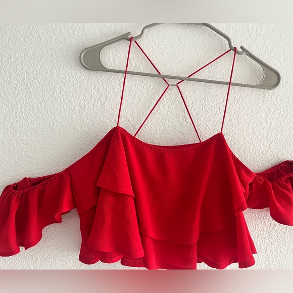 Lulus | Tops | Lulus Red Offshoulder Cropped Top | Poshmark